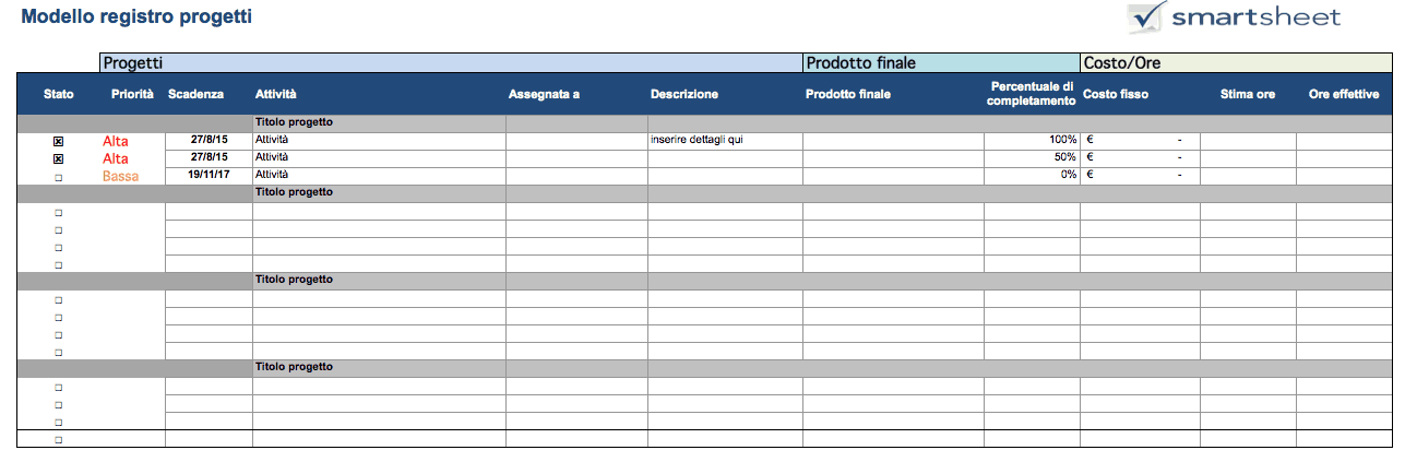 Modelli Excel gratuiti per la gestione dei progetti