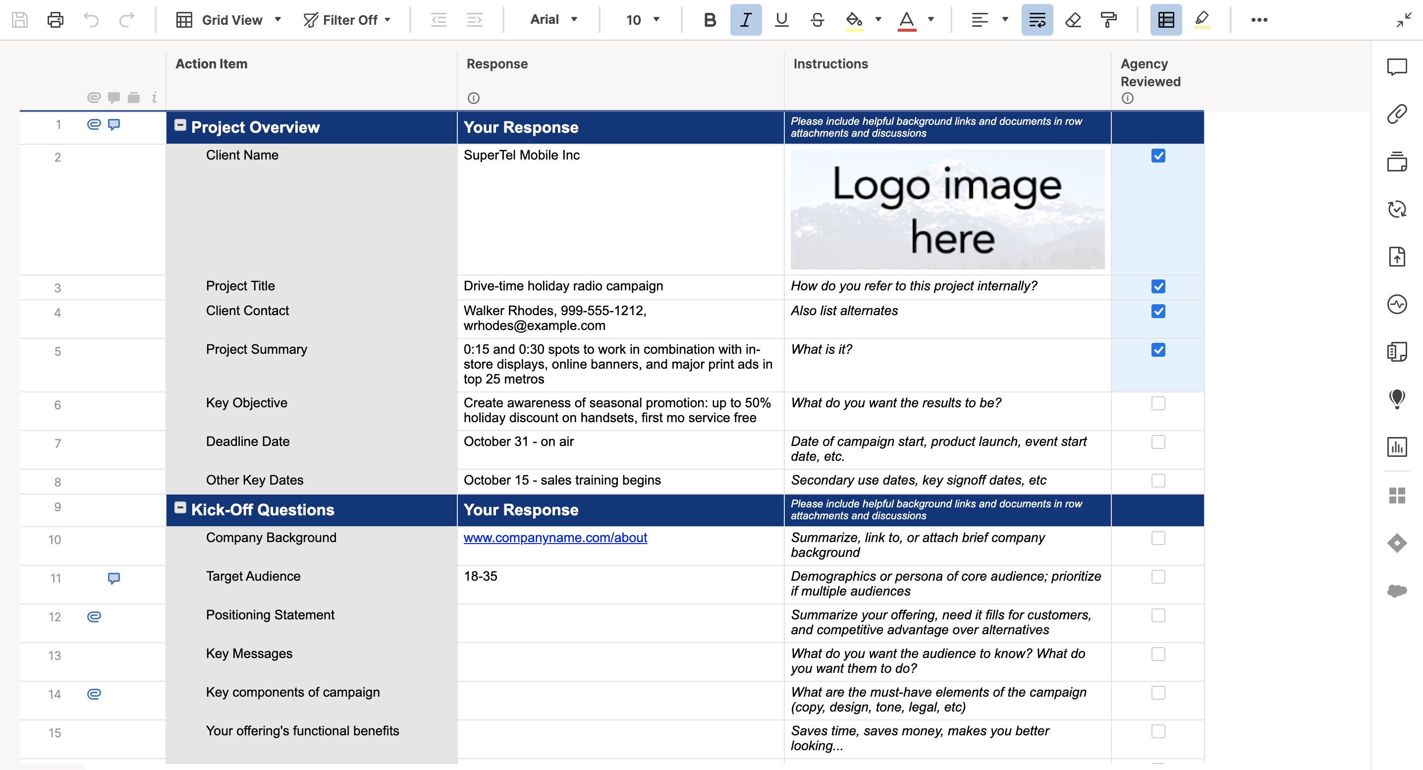 Client Creative Brief Template | Smartsheet