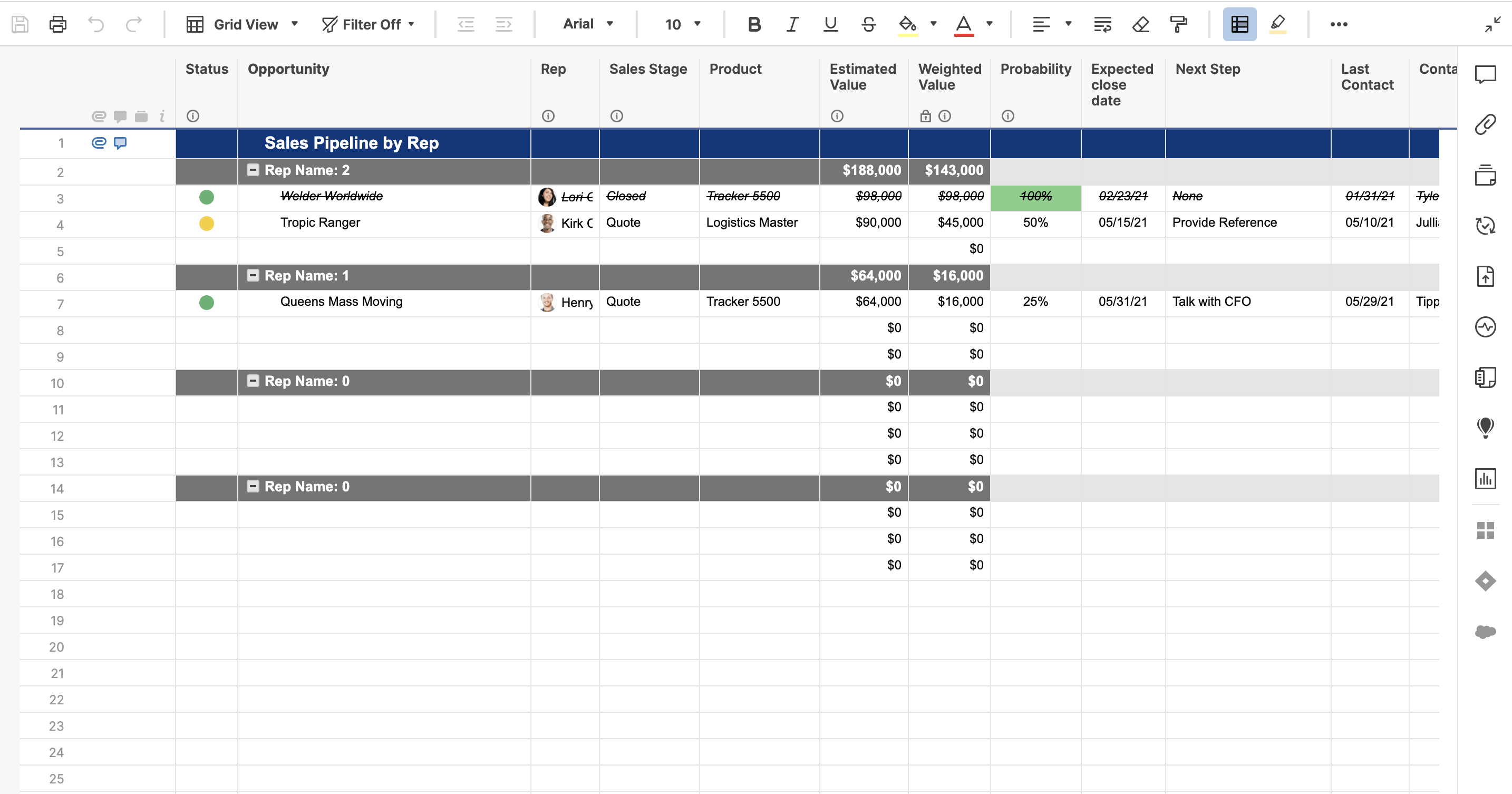 Sales Pipeline by Rep Template | Smartsheet