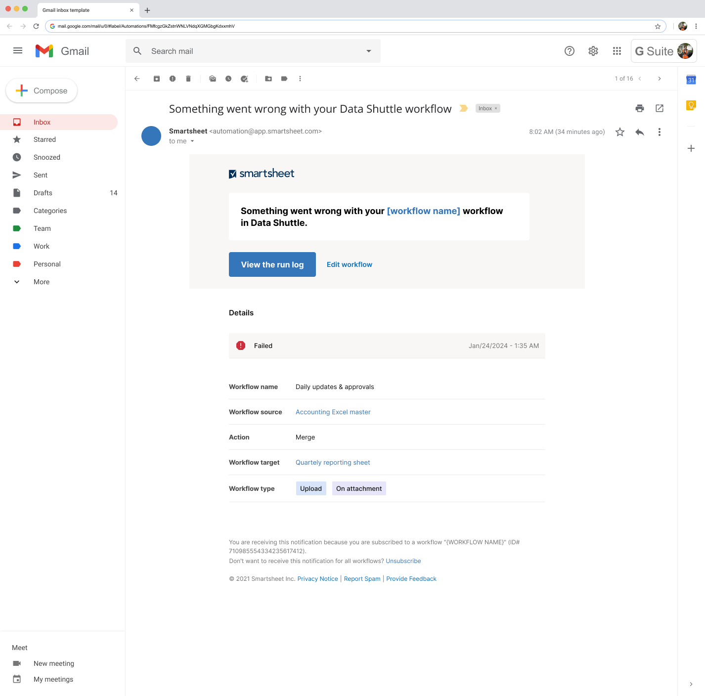 Data Shuttle Error Notifications | Smartsheet