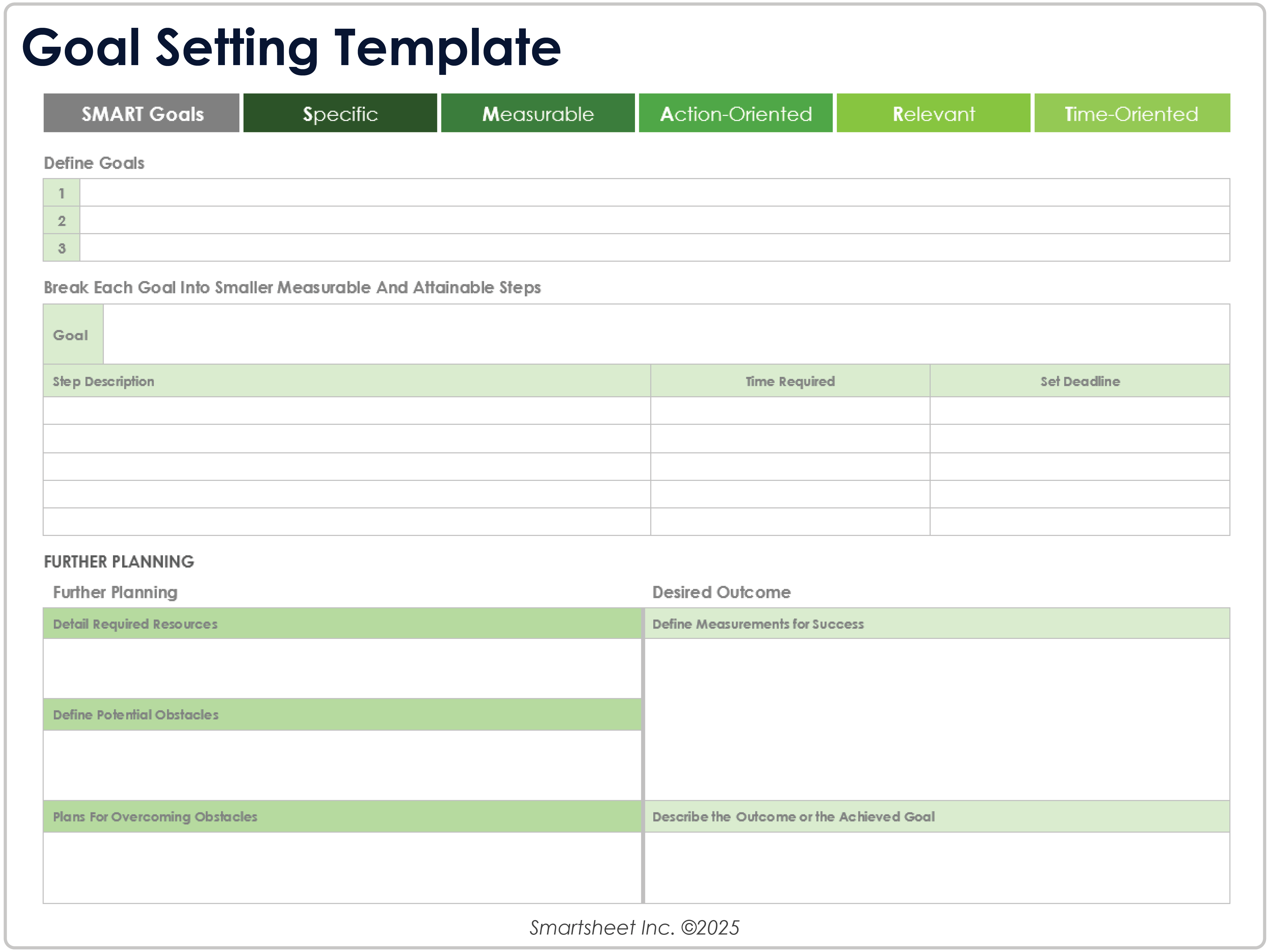Goal Setting Worksheet Template Excel