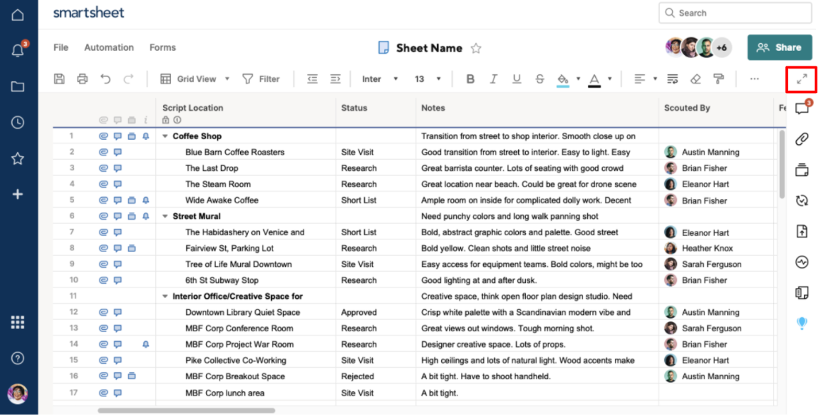 Full Screen Mode | Smartsheet