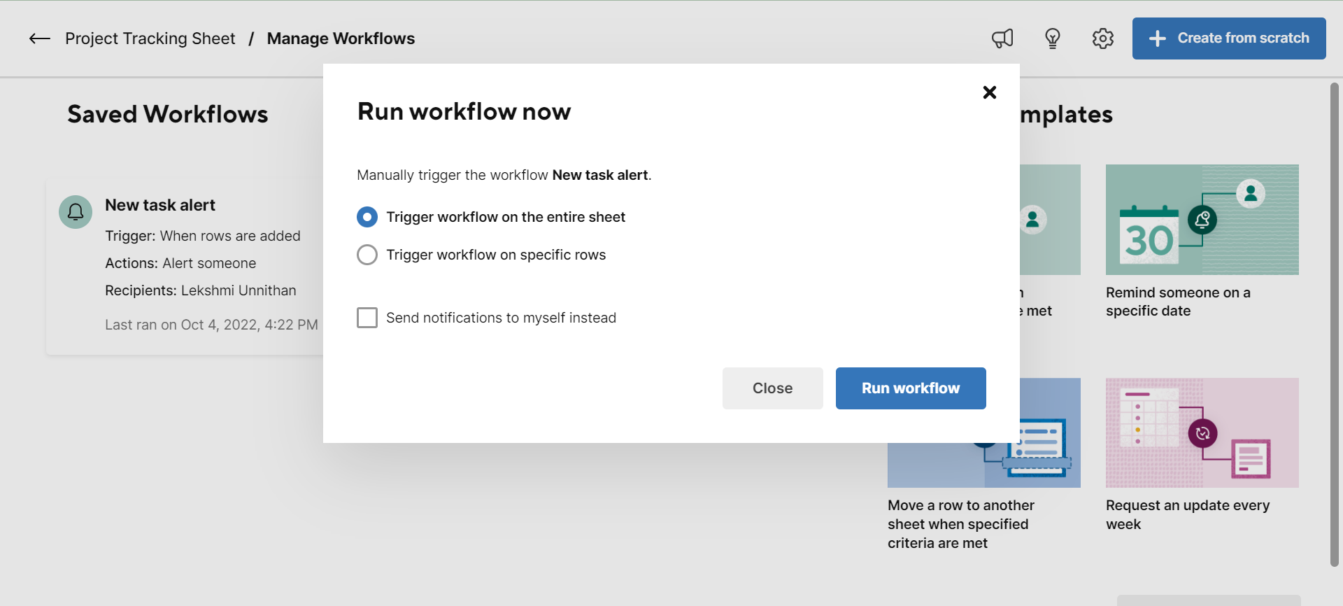 Run Workflow Now | Smartsheet