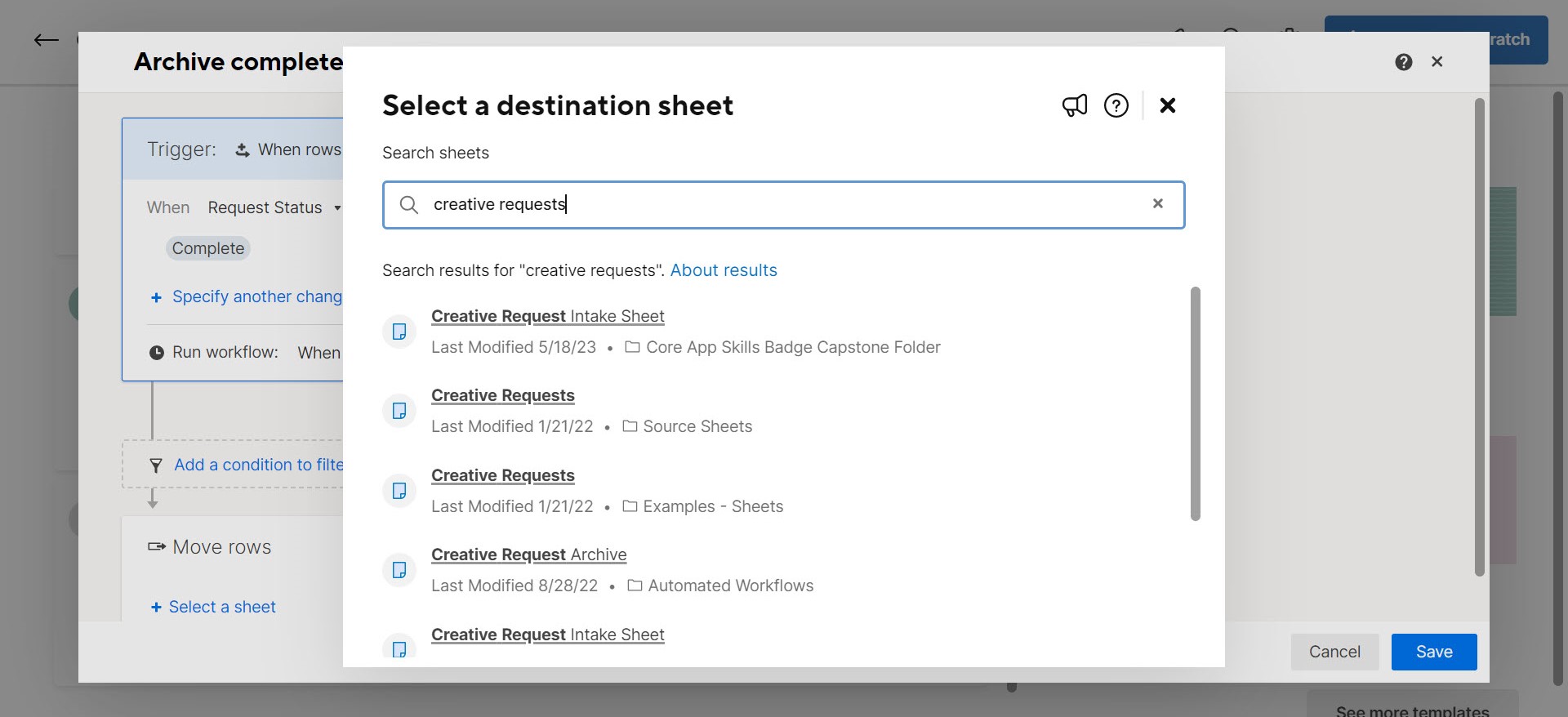 Sheet Picker Update for Move/Copy Row Automations | Smartsheet
