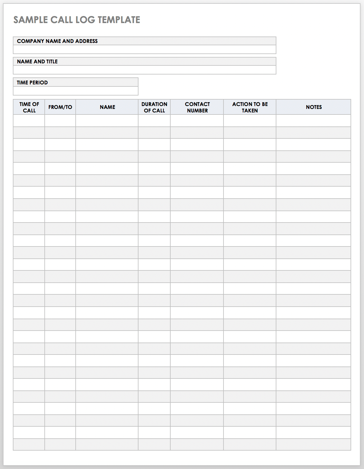 Free Call Log Templates | Smartsheet