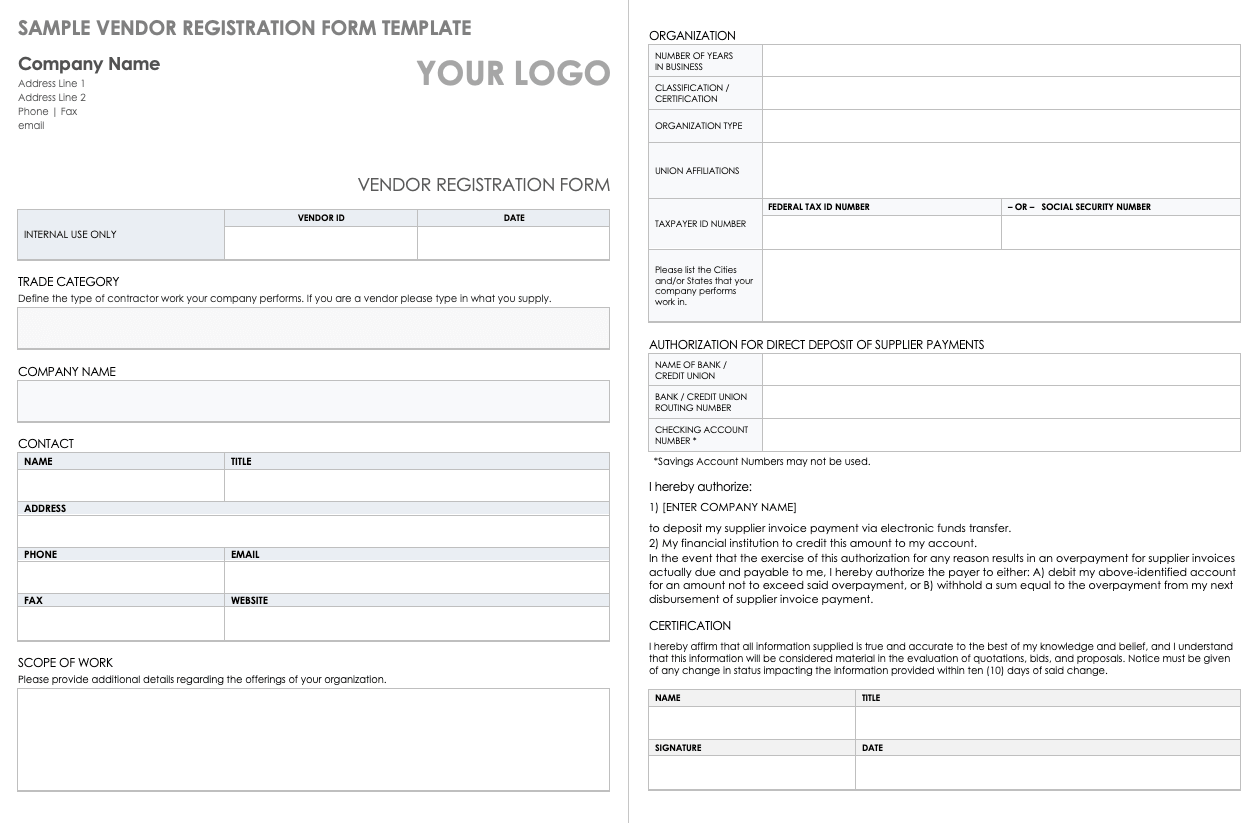 Free Vendor Registration Forms | Smartsheet