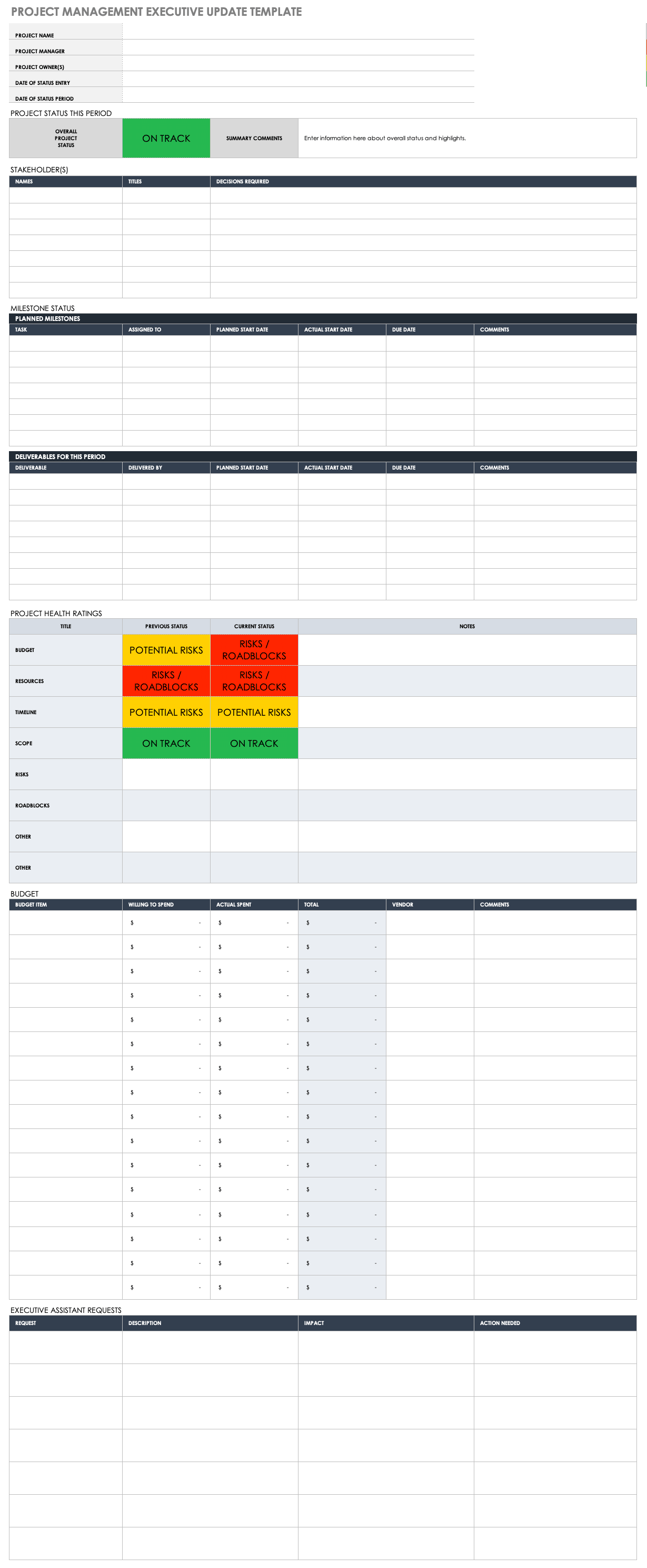 Free Executive Project Status Templates | Smartsheet