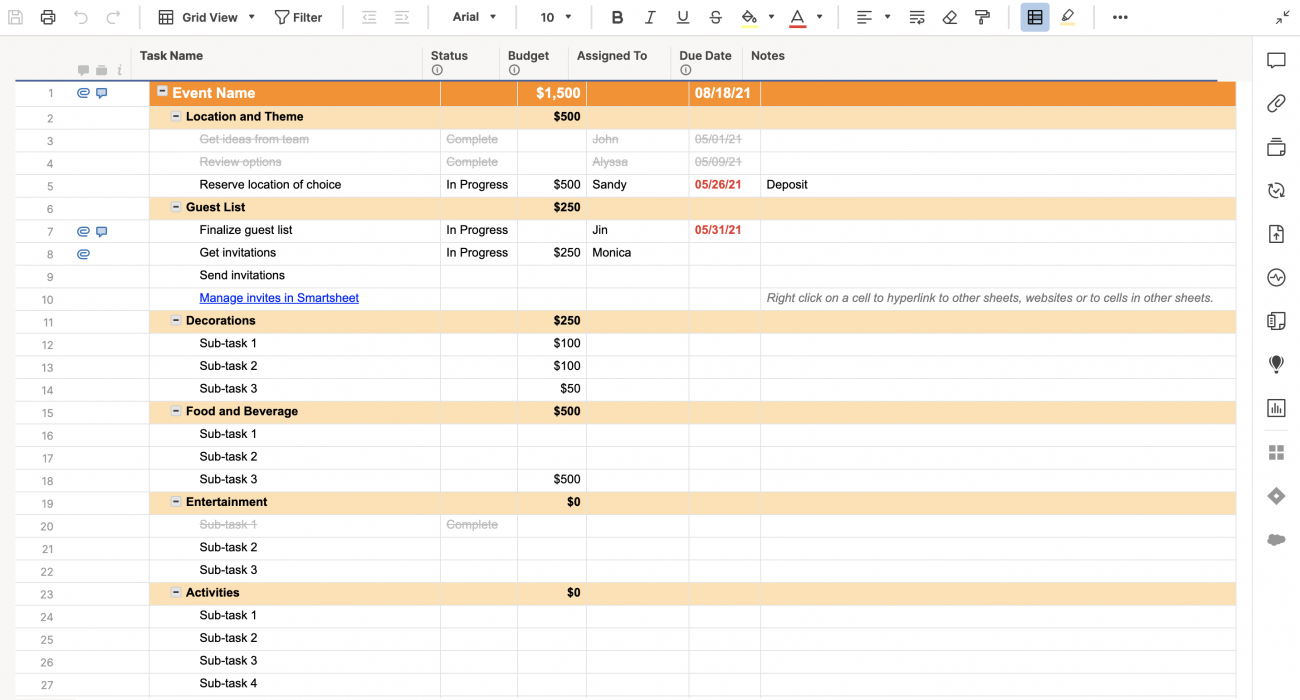 Event Task Plan Template | Smartsheet