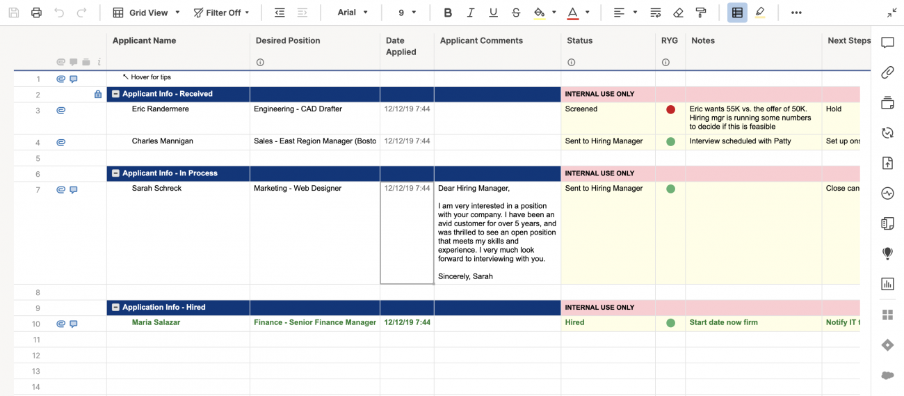 Applicant Resume Tracker with Form Template | Smartsheet