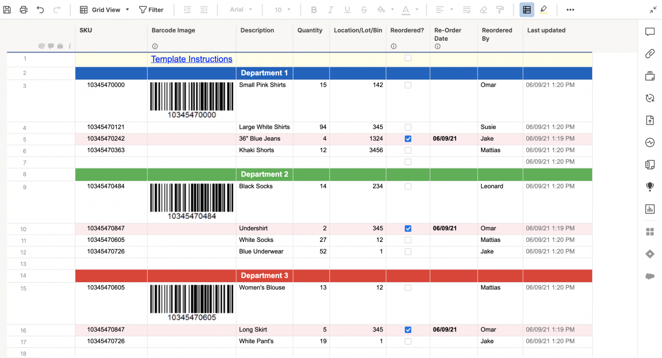 Barcode Inventory Management Template | Smartsheet