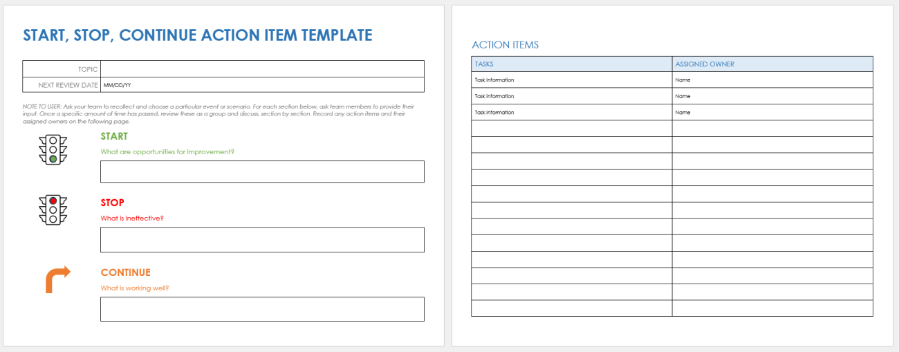 Free Start, Stop, Continue Templates | Smartsheet
