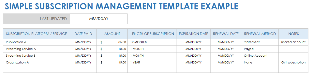 Free Subscription & Membership Tracking Templates | Smartsheet