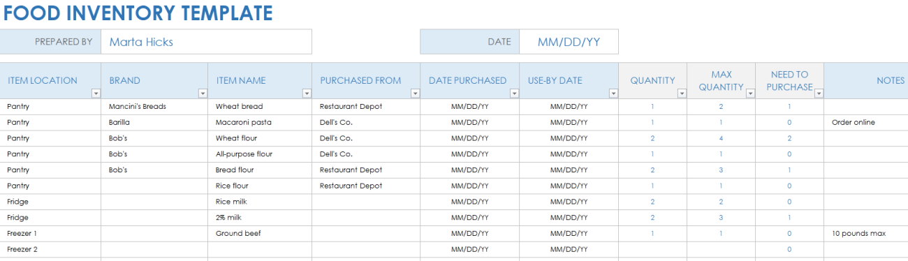 Free Food Inventory Templates | Smartsheet