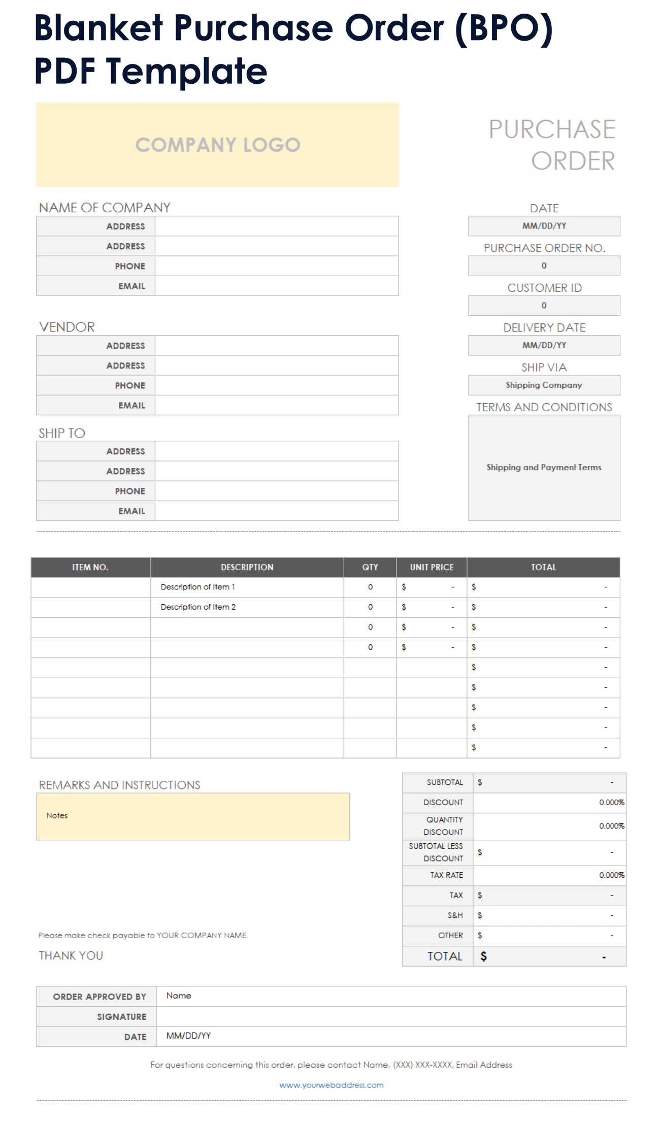Free PDF Purchase Order Templates, Forms & Letters