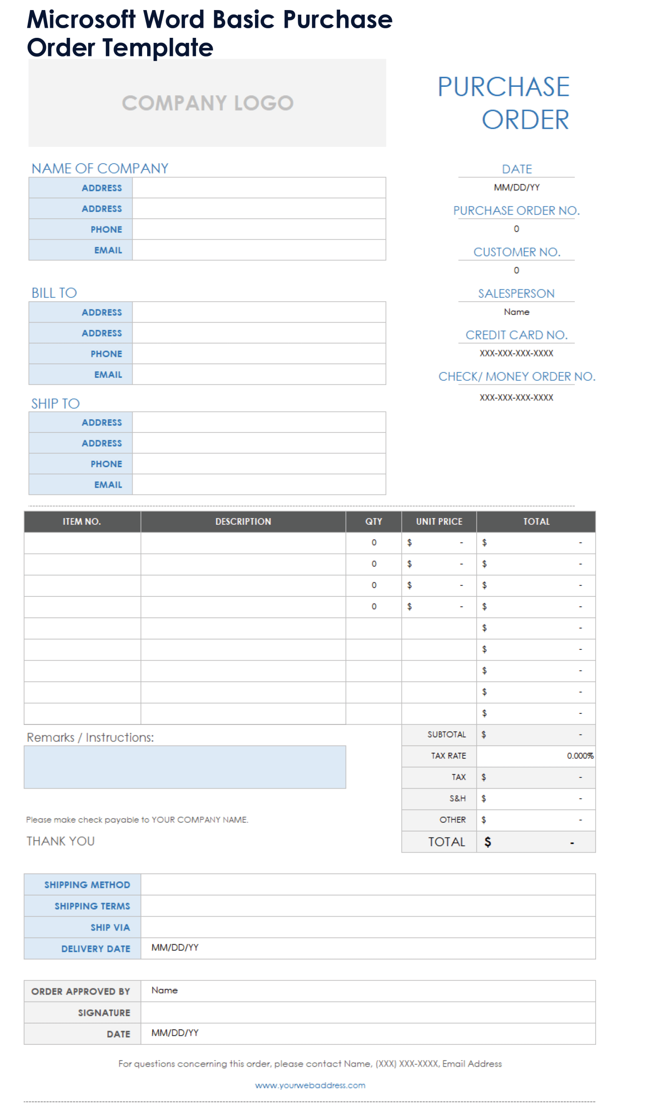 Free MS Word Purchase Order Templates, Forms & Letters