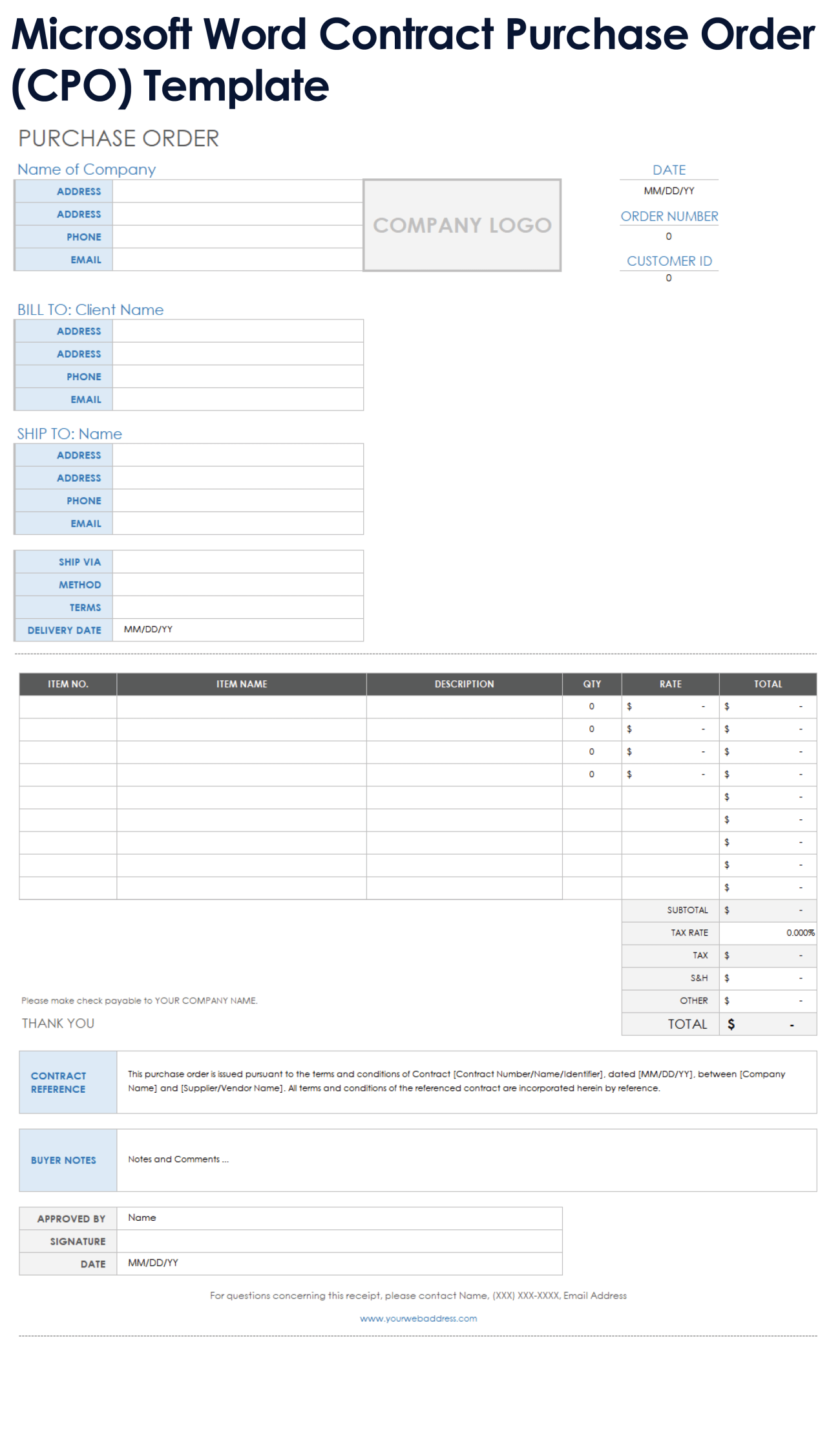 Free MS Word Purchase Order Templates, Forms & Letters