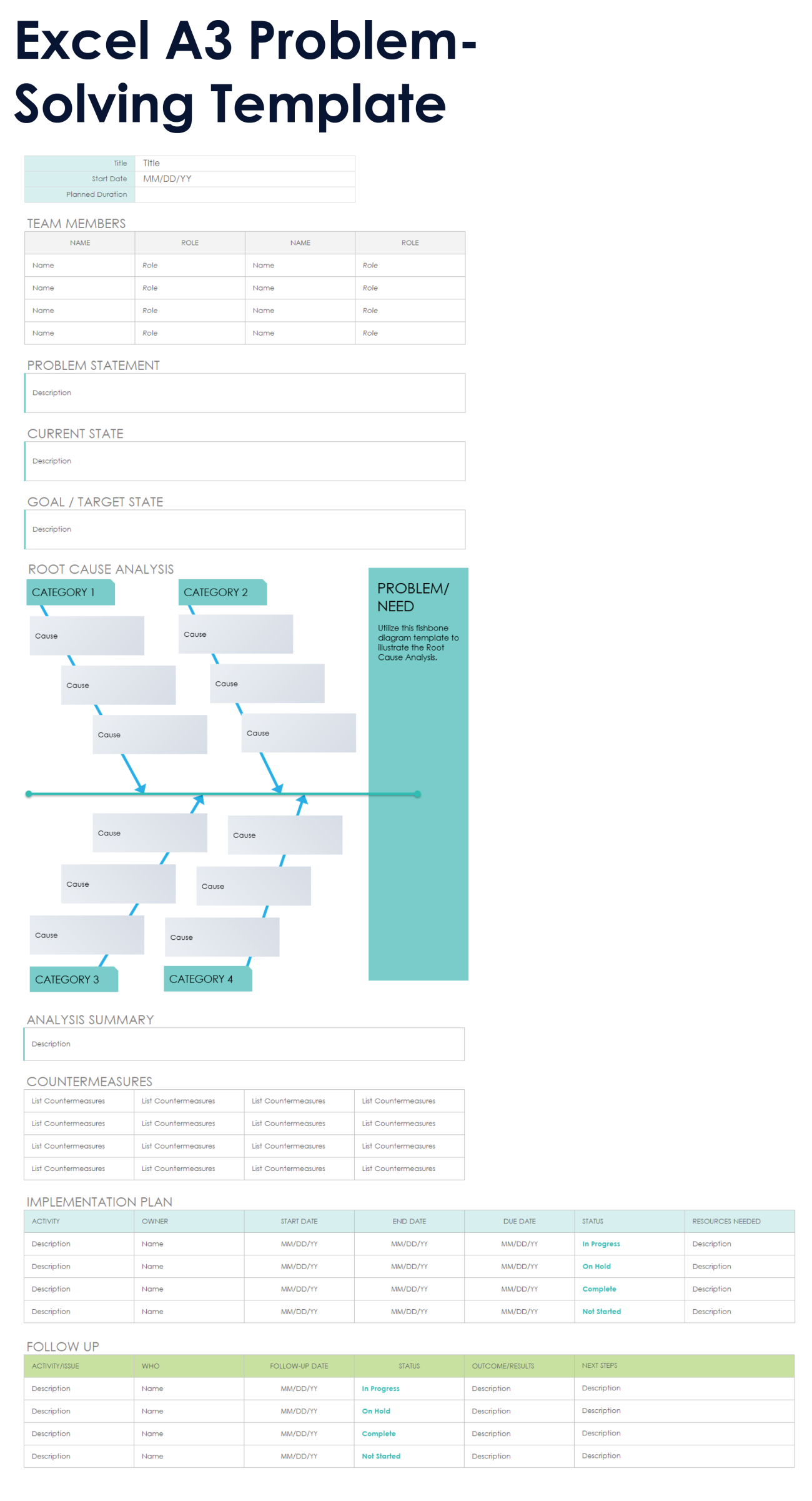 Free Excel A3 Templates: Process, Problem-Solving & Strategy