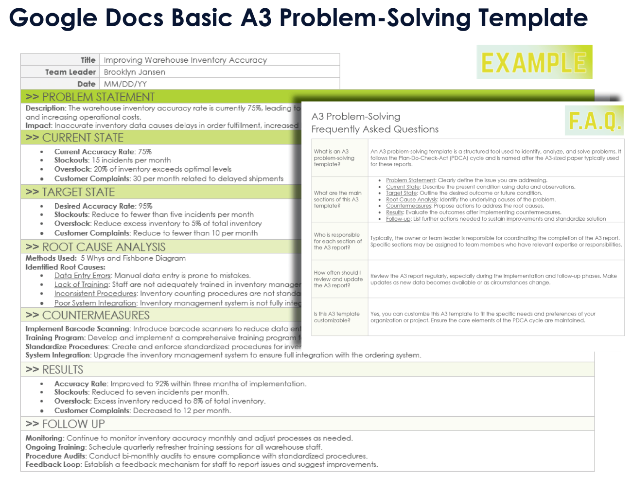 A3 Problems & Process Templates: Google Sheets, Docs & Slides