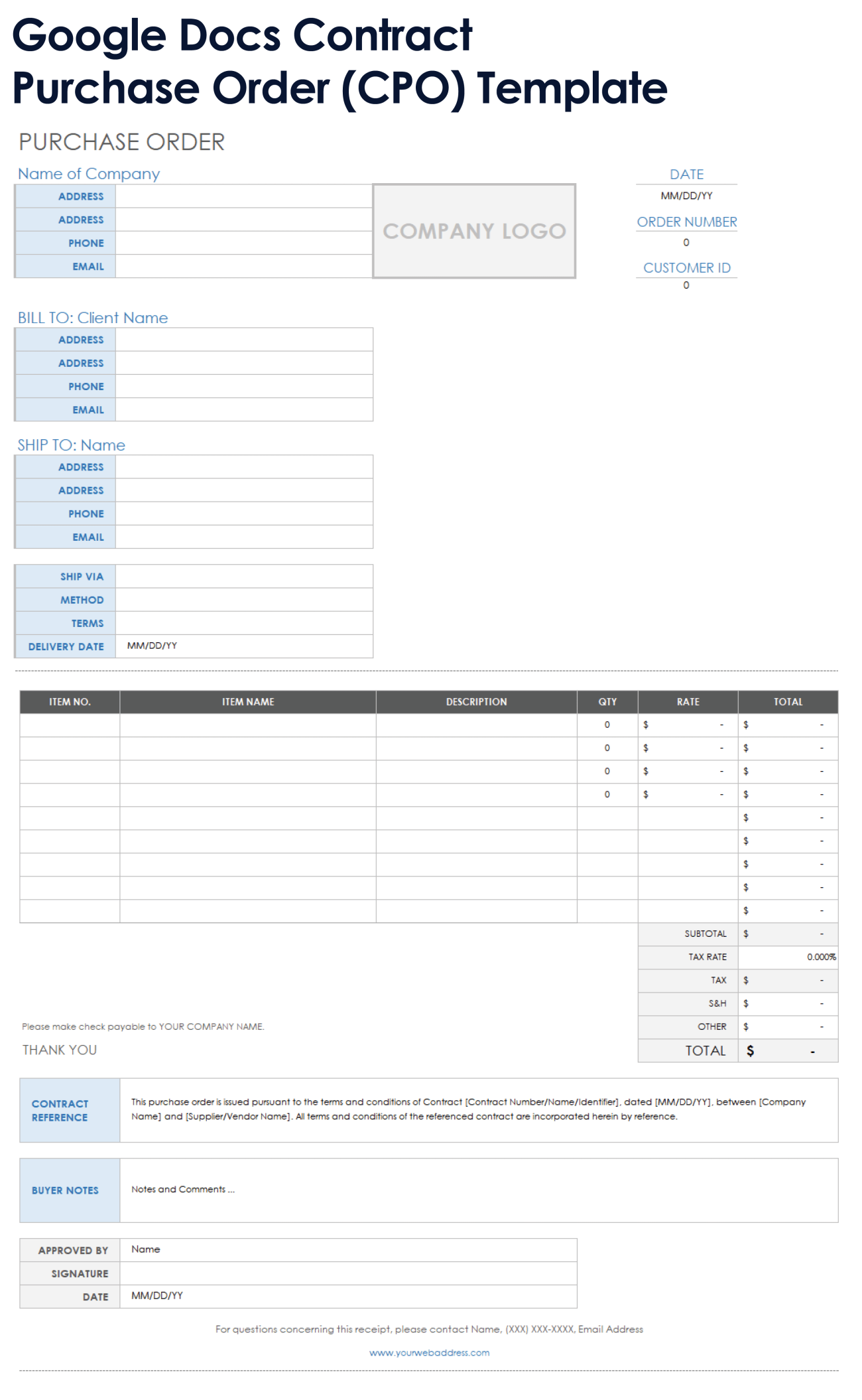 Free Google Docs Purchase Order Templates, Letters & Forms