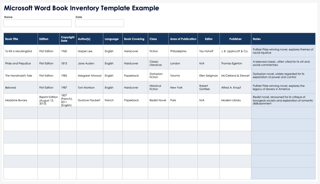 Free Microsoft Word Inventory Templates