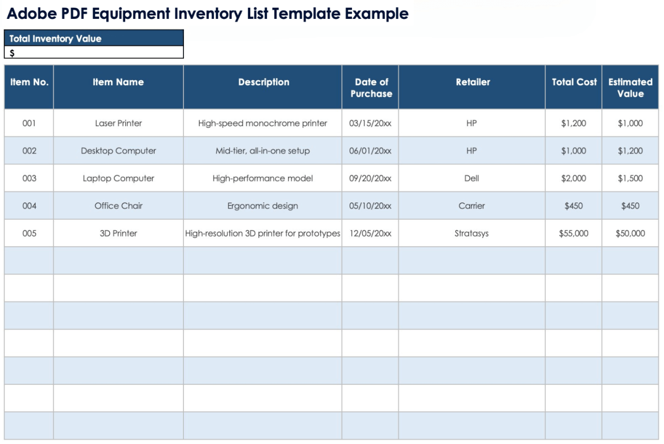 Free PDF Inventory Sheets & Templates - Editable & Printable