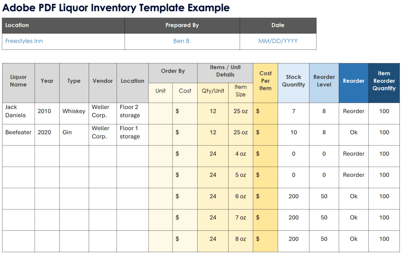 Free PDF Inventory Sheets & Templates - Editable & Printable