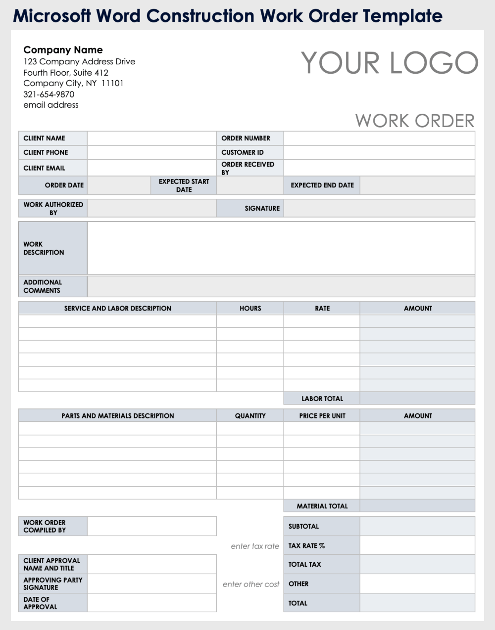Free MS Word Work Order Templates & Forms: Edit & Print
