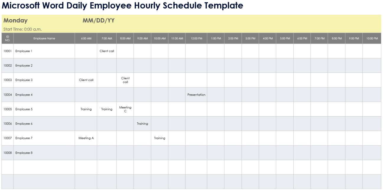 Free MS Word Hourly Schedule Templates: Printable & Editable