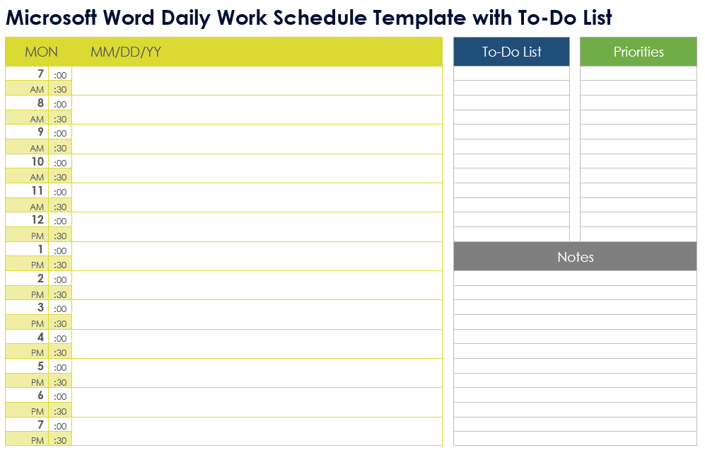 Free MS Word Work Schedule Templates: Daily, Monthly, Weekly