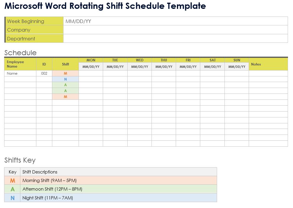Free MS Word Work Schedule Templates: Daily, Monthly, Weekly