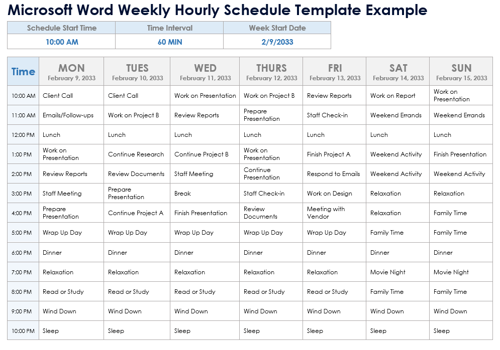 Free MS Word Hourly Schedule Templates: Printable & Editable
