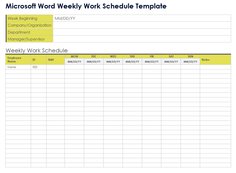 Free MS Word Work Schedule Templates: Daily, Monthly, Weekly