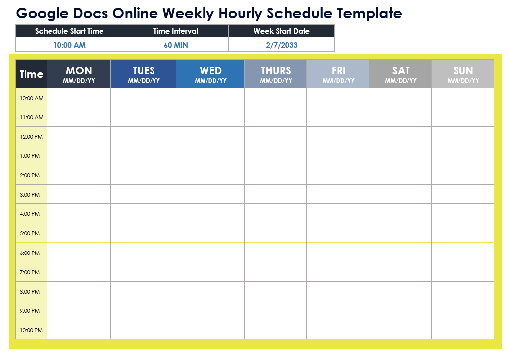 Free Google Docs Hourly Schedule Templates: Printable, Editable