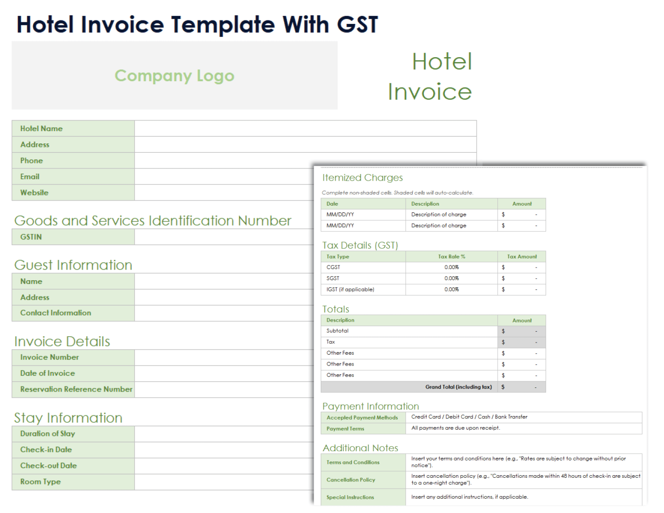 Free Hotel & Motel Invoice Templates - All Formats, All Types