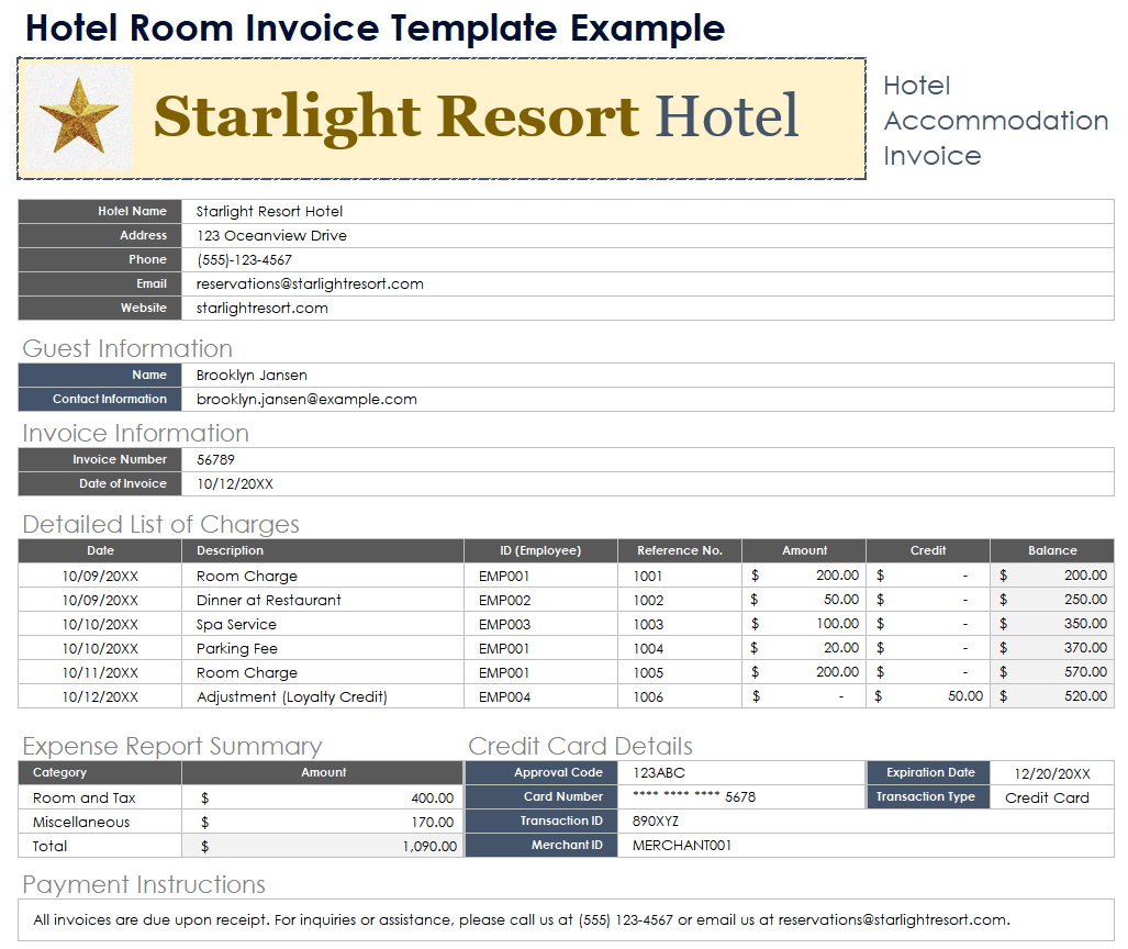 Free Hotel & Motel Invoice Templates - All Formats, All Types