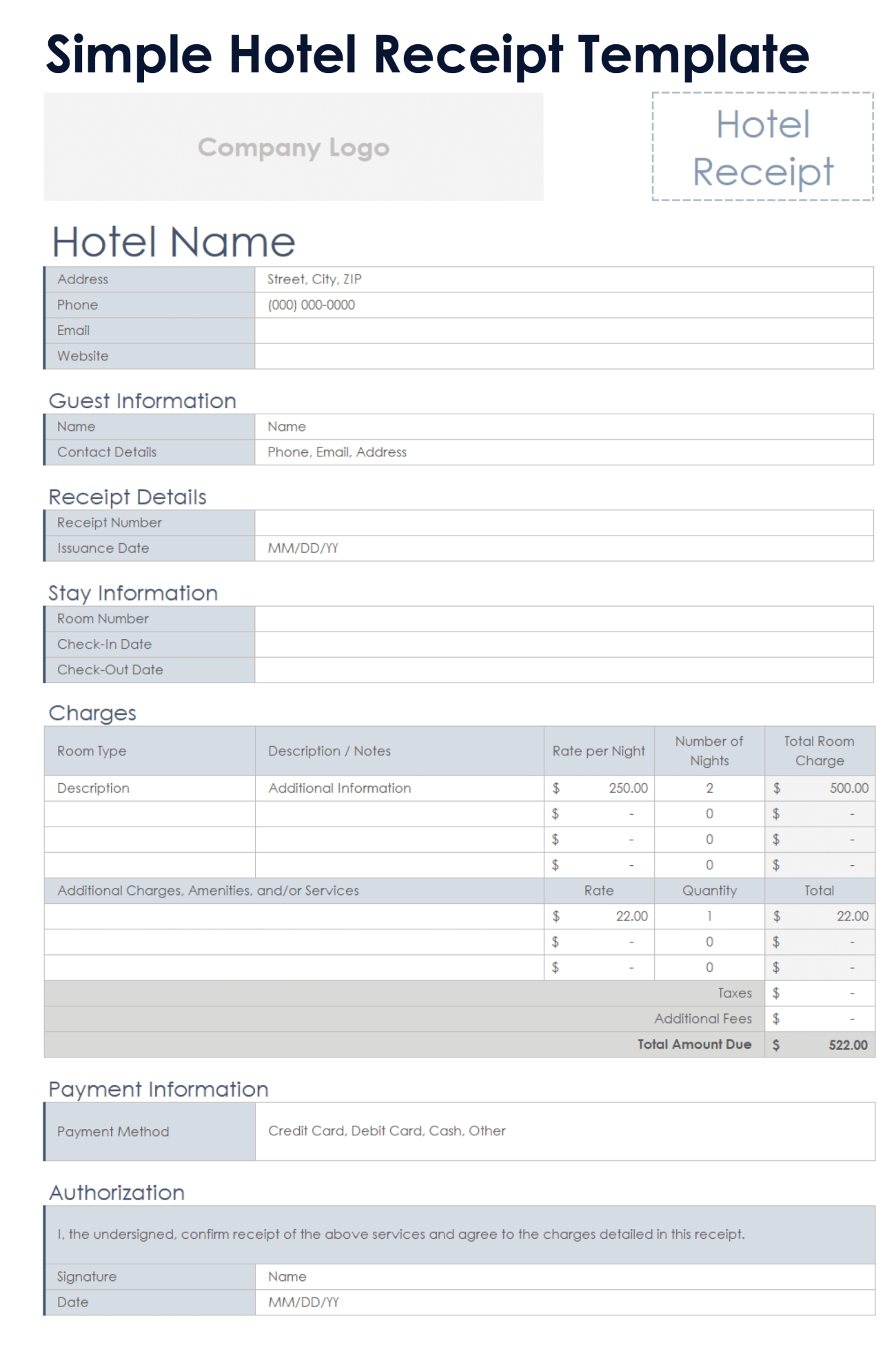 Free Hotel Receipt Templates: All Formats, All Types