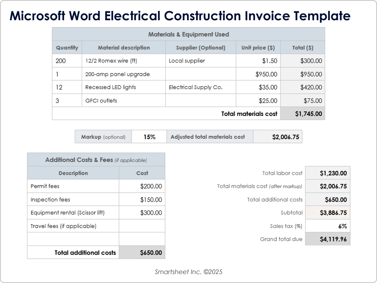 Free MS Word Construction Invoice Templates