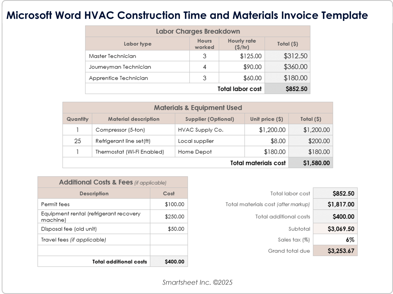 Free MS Word Construction Invoice Templates