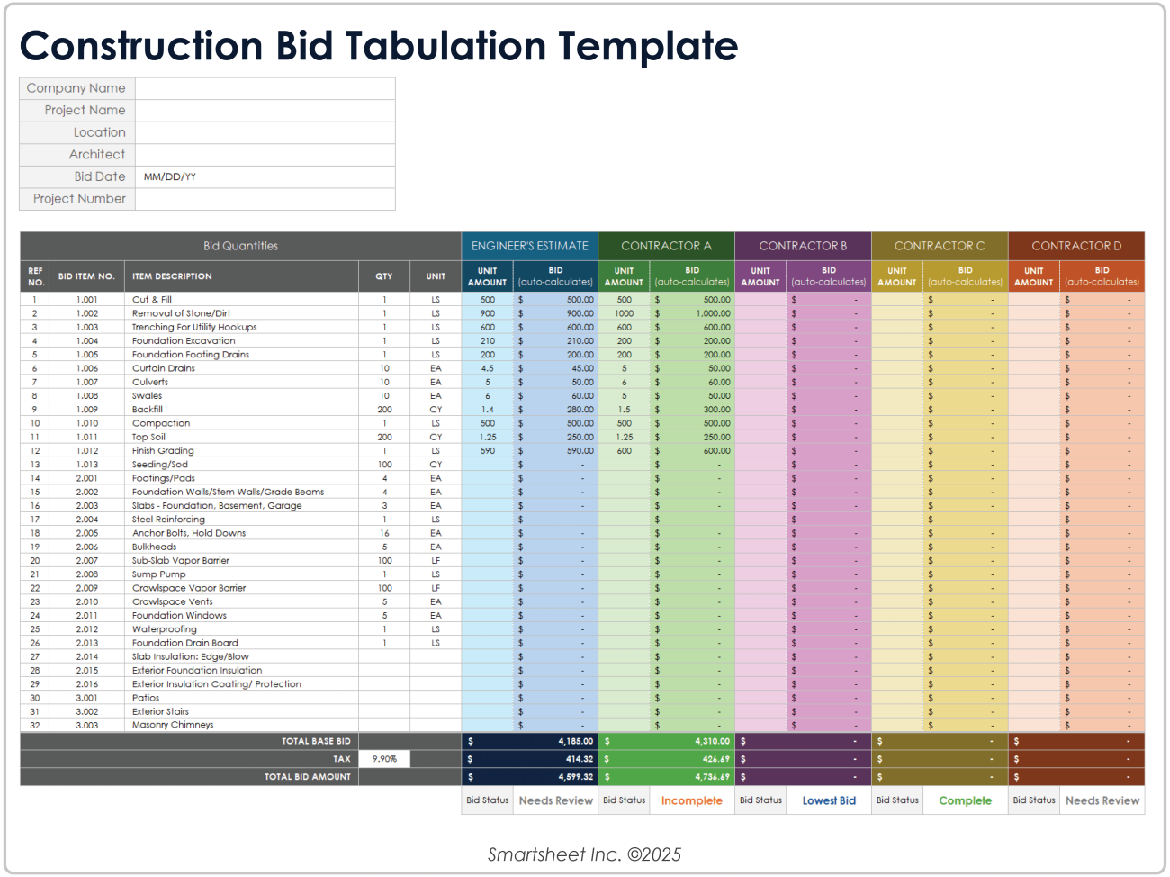 Free Construction Bid Templates and Forms