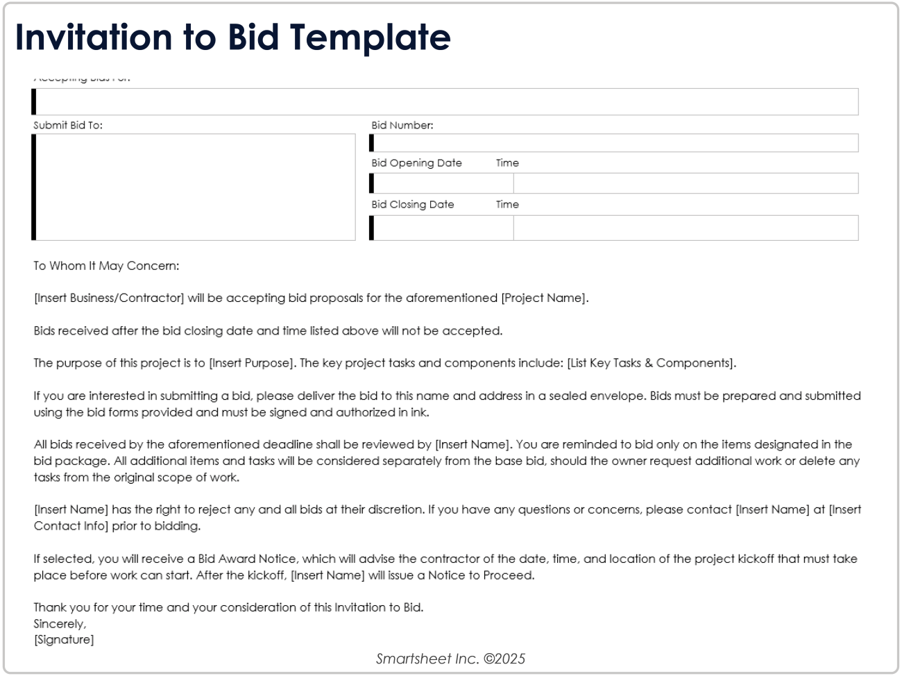 Free Construction Bid Templates and Forms