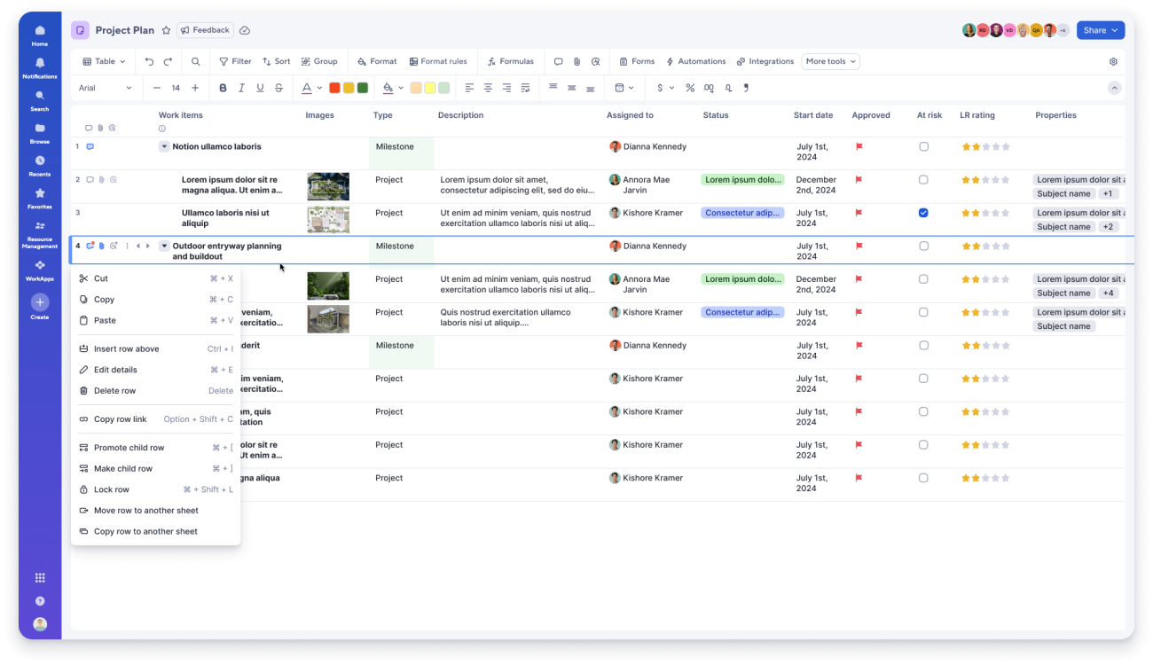 Move and copy rows in table view | Smartsheet