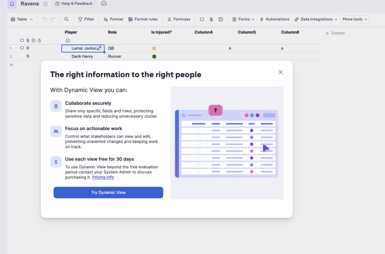 Start a Dynamic View evaluation directly from table view now generally available! | Smartsheet