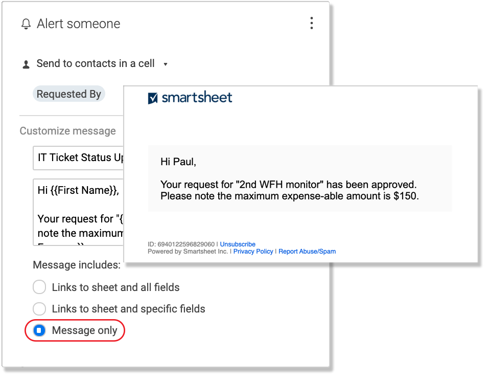 Smartsheet Gov Message-only Alerts Enabled | Smartsheet