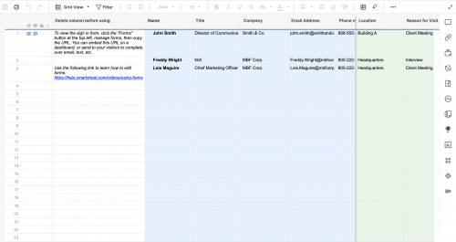 Visitor Check-In Log with Form Template | Smartsheet