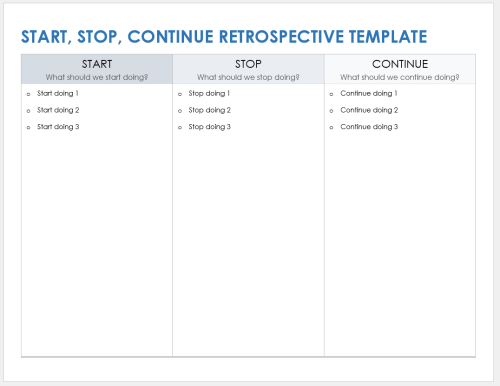 Free Start, Stop, Continue Templates | Smartsheet