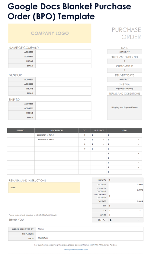 Free Google Docs Purchase Order Templates, Letters & Forms