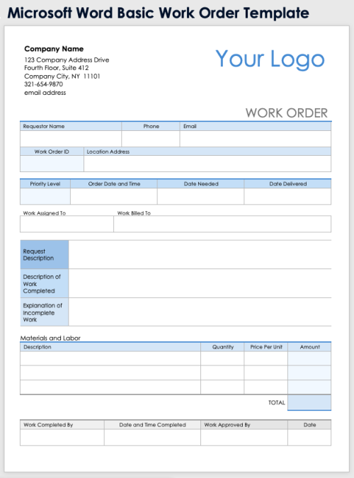 Free MS Word Work Order Templates & Forms: Edit & Print