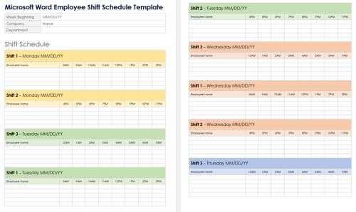 Free MS Word Work Schedule Templates: Daily, Monthly, Weekly