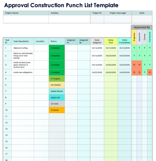 Construction Punch List Templates: Free & Customizable | Smartsheet