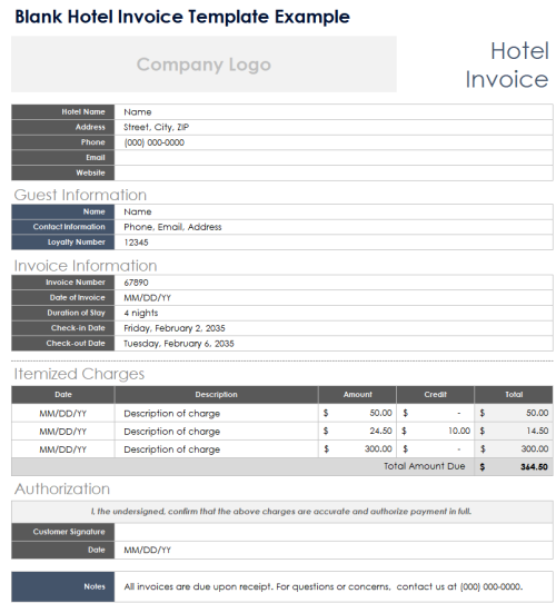 Free Hotel & Motel Invoice Templates - All Formats, All Types